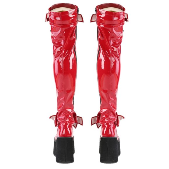 Demonia | Shoes | Stretch Red Patent Platform Thigh Boots Goth Punk ...